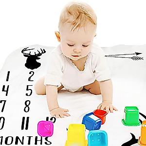 Tebaby Baby Monthly Milestone Blanket Boy - Deer Newborn Month Blanket Neutral Personalized Shower Gift Woodland Nursery Decor Photography Background Prop with Frame Large 51''x40''
