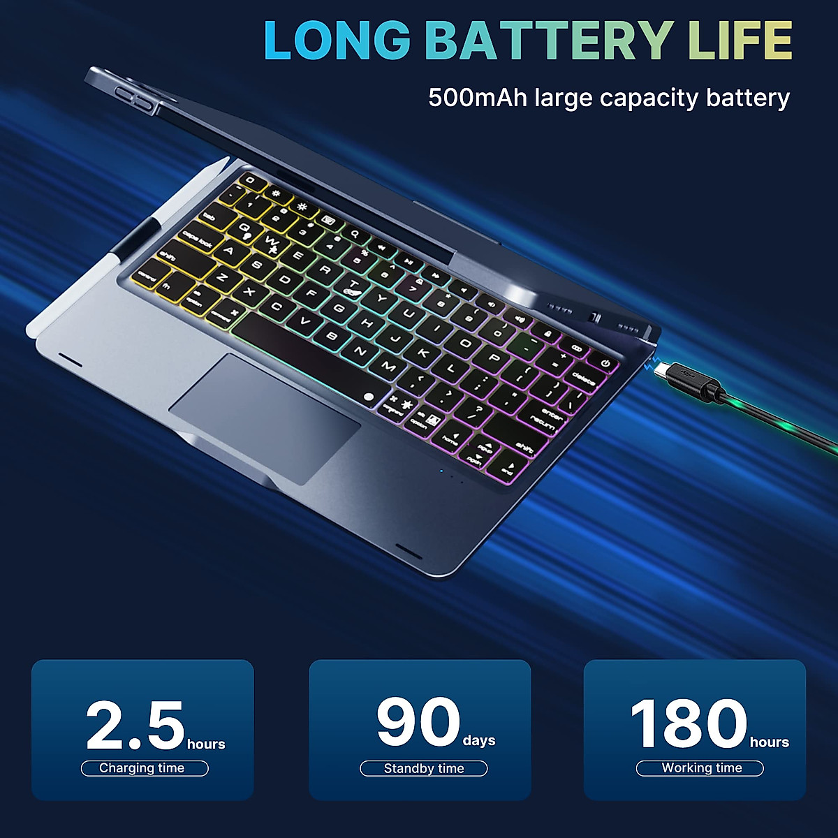 pekarejue iPad Pro 11-inch Keyboard: 2022 iPad Air 5th 4th Generation 10.9 inch and iPad Pro 11 inch Case with Keyboard Smart Magic Trackpad Bluetooth Backlit 360 Swivel Pencil Holder Metallic Grey