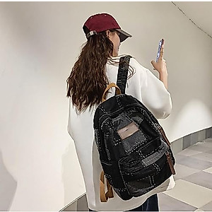 RRRWEI Vintage Denim Backpack Classic Retro Travel Daypack Bookbags Jeans Backpack College Backpack For Women Men (blue)