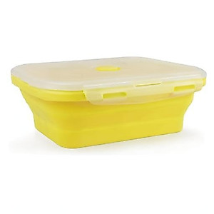 CCyanzi Set of 3 Yellow Collapsible Food Containers Collapsible Camping Bowl Silicone Storage Containers, Safe to Microwave and Freezer, 800ml