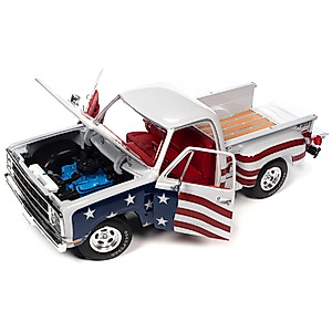 1980 D150 Adventurer Pickup Truck White with American Flag Graphics and Red Interior 1/18 Diecast Model Car by Auto World AW310