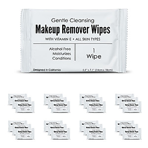 World Amenities - Bulk Makeup Remover Wipes | 50 Count | Individually Wrapped, Gentle Cleansing, Alcohol Free - All Skin Types - Vitamin E - 100% Recyclable, Hotel Travel Size Toiletries