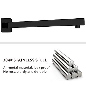 Voolan 20“ Square Shower Arm with Flange and Teflon Tape, Extension Shower Head Arm for Bathroom Fixed Shower Head, Solid Stainless Steel, Wall Mounted (Black)