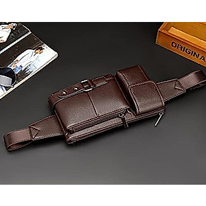 Bestsent Men's Leather Sling Bag,Chest Shoulder Backpack, Water waterproof Crossbody Bag (Brown, Medium)