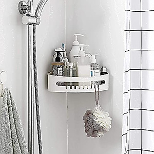 LEVERLOC Corner Shower Caddy Suction Cup & Toothbrush Holder NO-Drilling Removable Bathroom Shower Shelf Heavy Duty Max Hold 22lbs Caddy Organizer Waterproof & Oilproof for Bathroom & Kitchen - White