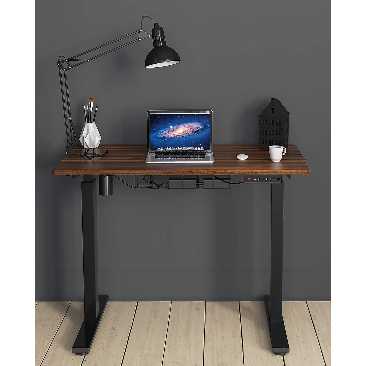SHW Electric Height Adjustable Standing Desk, 40 x 24 Inches, Walnut
