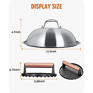 homenote Griddle Accessories for Blackstone, Commercial Grade 12 Inch Heavy Duty Round Melting Dome with Cast Iron Smash Burger Press Perfect for Flat Top Hibachi Grill Indoor Outdoor