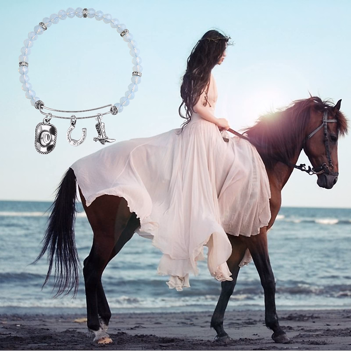 FEELMEM Cowl Jewelry Equestrian Bracelet l Western Jewelry Horses Horseshoe Charm Bracelet Horse Lover Gift (Cowl Bracelet)