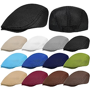 12 Pieces Mesh Newsboy Hat for Men Flat Cap Breathable Summer Beret Cap Cabbie for Golf Baseball Driving
