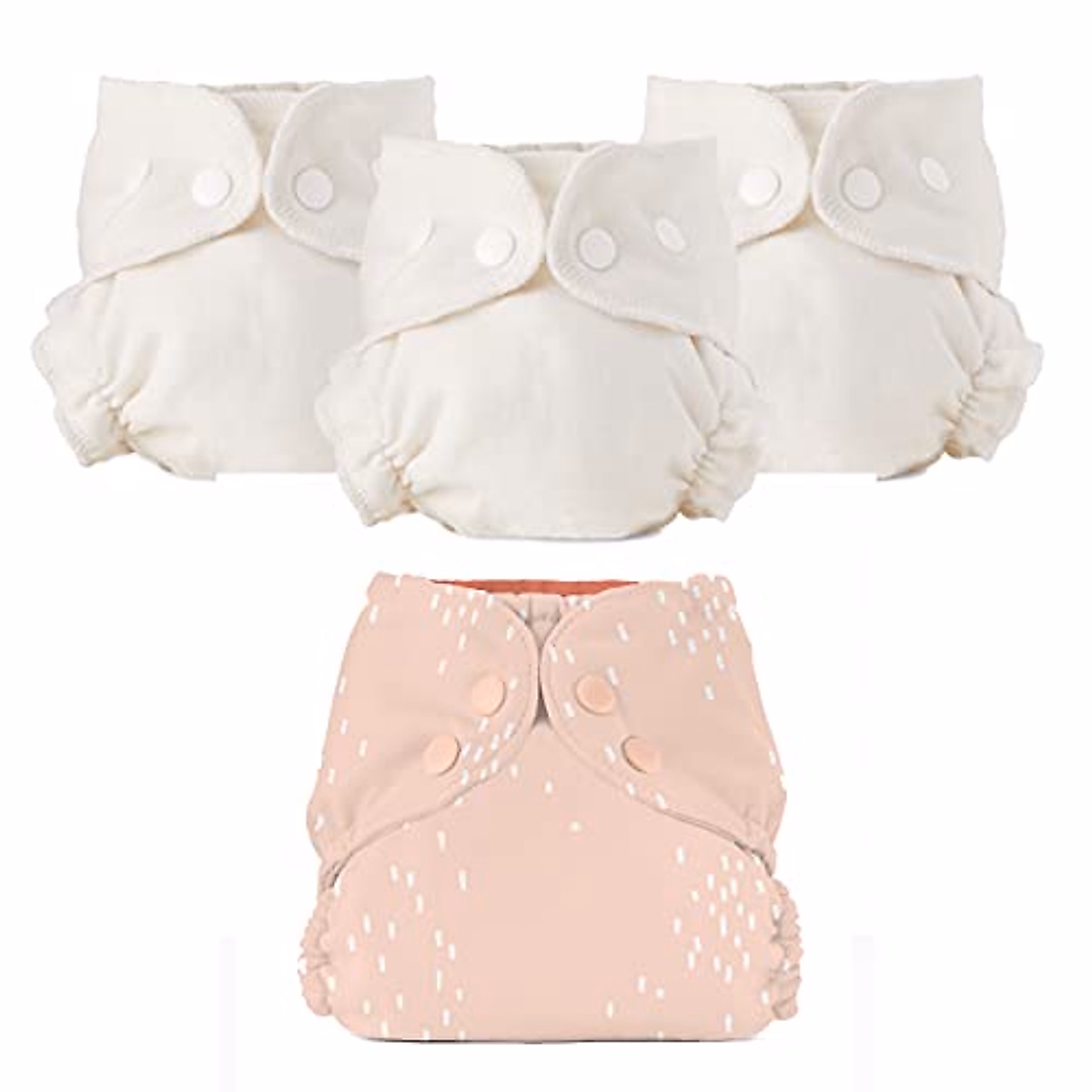 Esembly Cloth Diaper Bundle Set, 3 Organic Absorbent Inners and 1 Waterproof Diaper Cover, Blowout-Proof Reusable Washable Diapers with Snap Closure, Size 2 (18-35lbs), Confetti