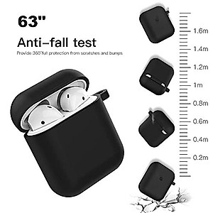 ZOSTLAND Wireless Earphone Case,Rabbit Fur Ball Wool Charm Keychain Thick Soft Portable Ring Silicone Shockproof Protective Cover Box Compatible with Apple AirPods 2&1 Charge Station (Black)