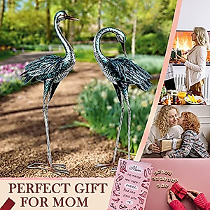Kicust Garden Crane Statue for Outdoor, Blue Heron Decoy Garden Sculptures and Statues, Metal Bird Yard Art for Lawn Patio Decor, Set of 2