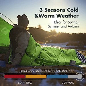 VILLEY Portable Camping Table with Adjustable Legs and Lightweight Backpacking Sleeping Bag with Compression Sack