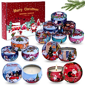 Christmas Scented Candles Gift Set, 12 PCS 3oz Aromatherapy Candles Gifts for Women Soy Wax Candles Gift for mom Portable Travel Tin Jar Candles for Birthday, Thanksgiving, Mother's Day