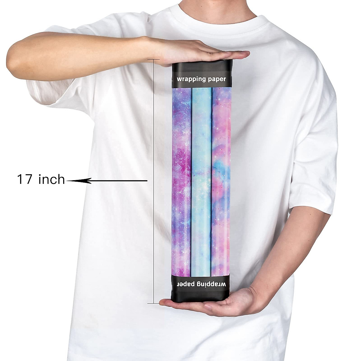 MAYPLUSS Wrapping Paper Roll - Mini Roll - 17 inch X 120 inch Per roll - Galaxy Design - Purple & Blue(42.3 sq.ft.ttl)