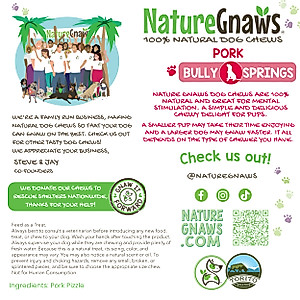 Nature Gnaws Pork Bully Stick Springs for Dogs 7-8" (12 Count) - Long Lasting for Small and Medium Dogs - Natural Bacon Dog Chew Treats - Rawhide Free