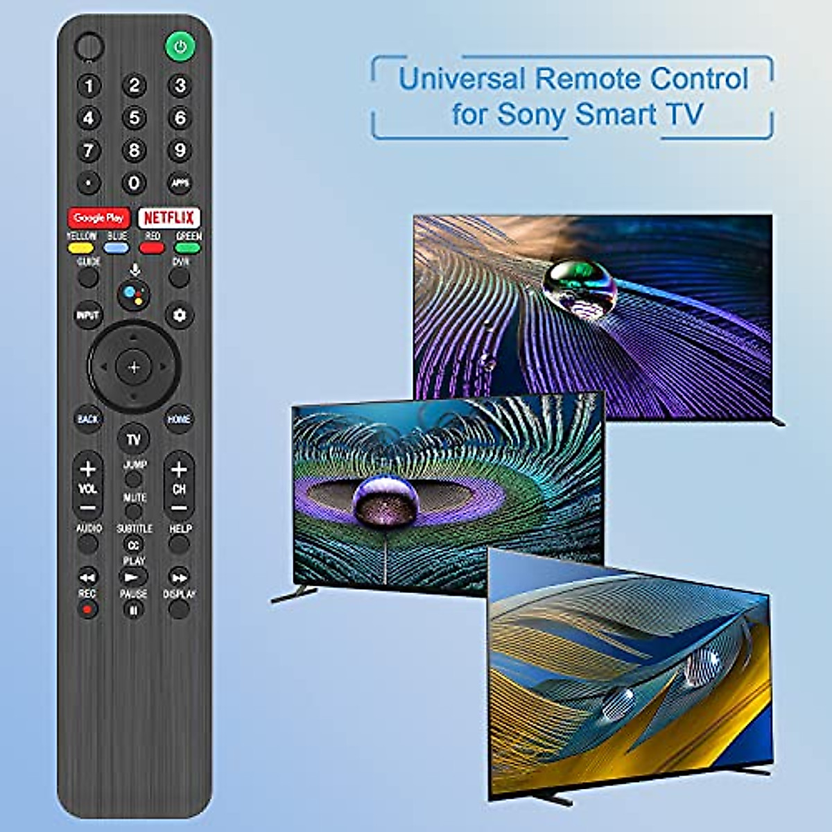 Gvirtue RMF-TX500U Universal Voice Remote Control for Sony Smart TV Bluetooth Remote, Replacement for Sony Bravia LED OLED 4K UHD HDR Android TV, with Google Play, Netflix Button