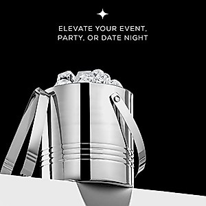 JoyJolt Metal Double Wall Ice Bucket with Lid, Ice Tongs and Strainer. 3L Insulated Ice Bucket for Cocktail Bar, Wine, Home Bar Accessories, Parties, Champagne Bucket. Stainless Steel Ice Buckets