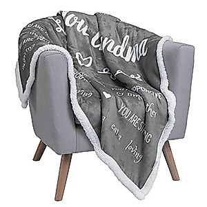 FILO ESTILO Grandma Blanket, Grandma Gifts from Granddaughter, Grandchildren, Unique Grandmother Birthday Gifts, Throw Filled with Words of Love & Appreciation 60x50 Inches (Grey, Sherpa)