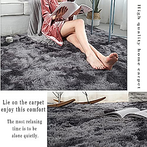 Area Rug for Living Room, Faux Fur Shag Rug for Bedroom Home detor, Non-Slip Nursery Rugs for Kids Room, Baby Room, Girls Room, Modern Indoor Floor Carpets (6x9ft, Black Grey)