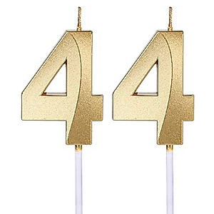 Gold 44th Birthday Candles for Cakes, Number 44 Candle Cake Topper for Party Anniversary Wedding Celebration Decoration