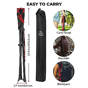 DEERFAMY Folding Camping Tripod Stools, Portable 3 Legs Tall Slacker Chair Tripod Seat for Outdoor Hiking Hunting Fishing Picnic Travel Beach BBQ Garden Lawn with Storage Bag, Red