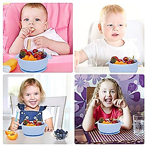 KingKam Baby Bowls and Spoons, Suction Bowls for Baby, Toddler Self-Feeding Set, Leak-Proof Silicone Bowls with Lid, Dishwasher & Microwave Safe