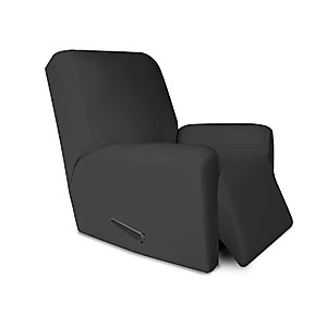 PureFit Super Stretch Chair Sofa Slipcover with Pocket – Spandex Non Slip Soft Couch Sofa Cover, Washable Furniture Protector with Elastic Bottom for Kids, Pets （Recliner, Dark Gray）