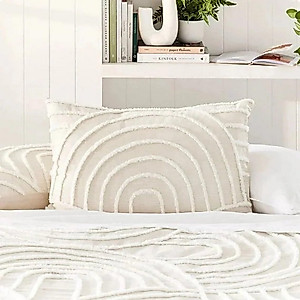 INDACORIFY Cotton Tufted White Duvet Cover Bohemian Duvet Cover Comforter Doone Cover Washed Indian Cotton Duvet 2 Pillow Cover Custom Size Bedding (Queen 90 X 90 Inches)