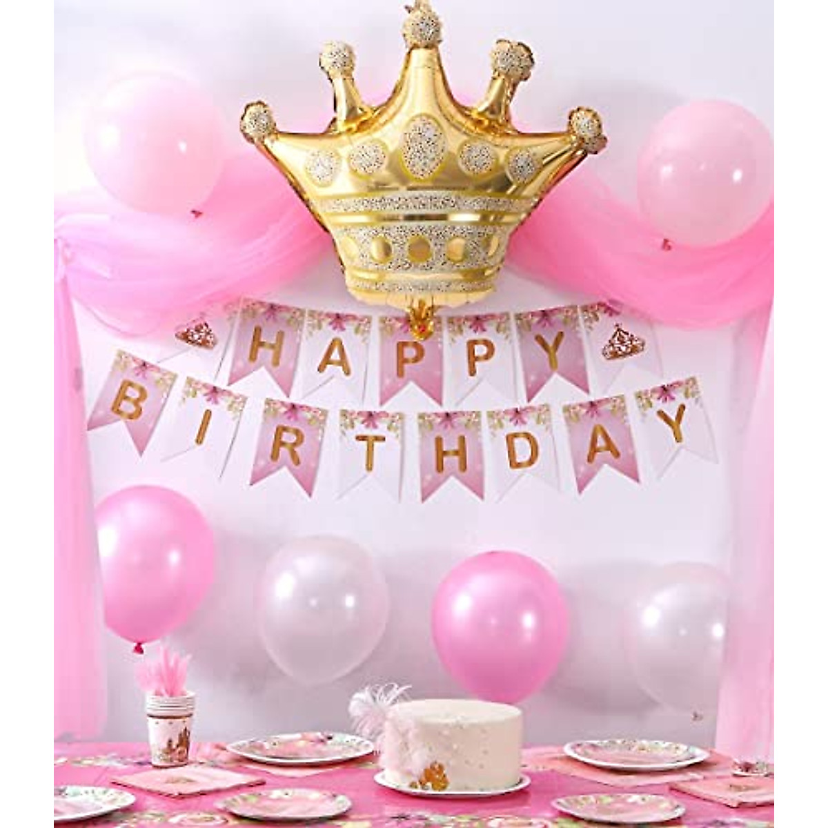 Winoo Design Princess Plates and Napkins Party Supplie - Serves 16 - Princess Birthday Decorations Includes Paper Plates Cups Napkins Cutlery Balloons Banner Tablecloth Party Favor Décor Idea