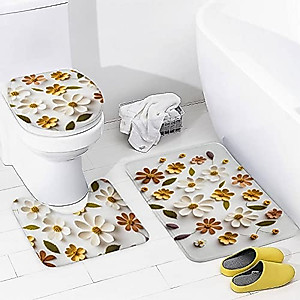 YSINOBEAR Spring Color Floral Shower Curtain Sets with Non-Slip Rug,Toilet Lid Cover and Bath Mat,Yellow and White Flowers Shower Curtain Sets with 12 Hooks,Durable Waterproof Shower Curtain.