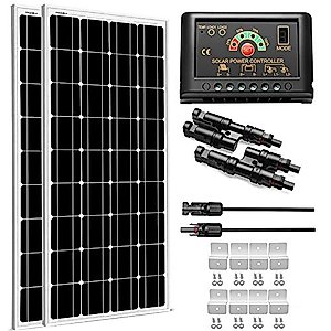 SUNGOLDPOWER 200 Watt 12V Monocrystalline Solar Panel Module Kit, High Efficiency Module PV Power Charging Battery, Portable LCD Solar Panel Controller for RV, Boats, Camper, Marine,Off-Grid System