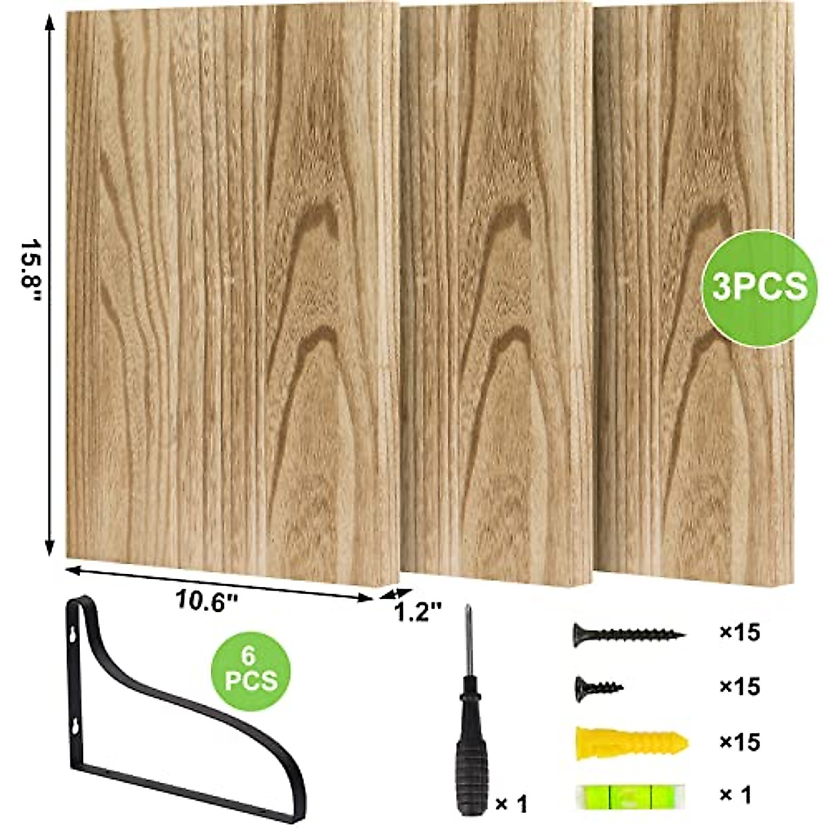 Fixwal Floating Shelves, Wall Mount Rustic Wood Wall Shelves with Large Storage, for Kitchen Living Room Bathroom Bedroom, Set of 3 Carbonized Black (15.8 x 10.6 x 1.2in)