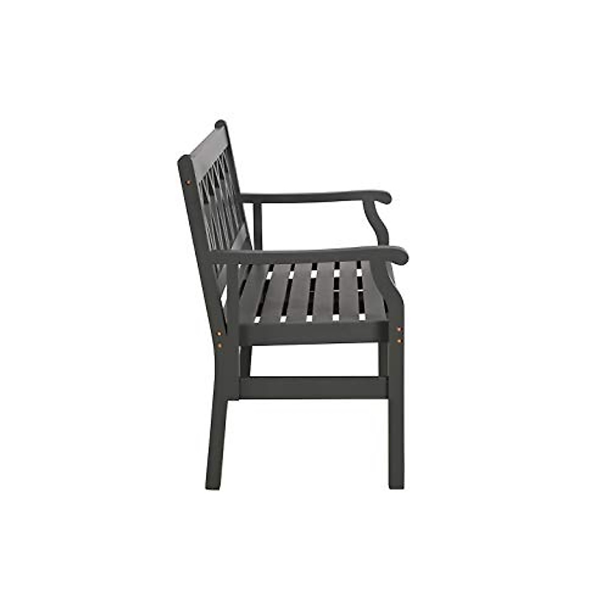 Pebble Lane Living All Weather Outdoor Exclusive Elegant Hardwood 2 Seater Bench, 48" L x 24" W x 35.5" H, Black