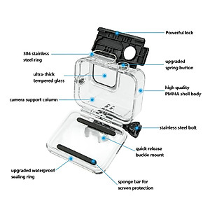 Suptig Waterproof Case Protective Underwater Dive Housing Compatible for GoPro Hero 8 Black Waterproof 196ft (60 Meters)