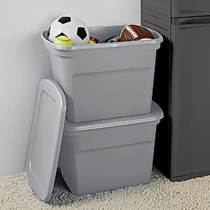 Sterilite 18 Gal Storage Tote, Stackable Bin with Lid, Plastic Container to Organize Clothes in Closet, Basement, Gray Base and Lid, 8-Pack
