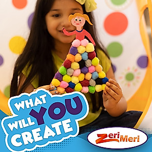 Zerimeri [600 pcs] Pom Poms Arts and Crafts - 500 1 inch Polypropylene Rainbow Pompoms with 100 Google Eyes for Craft - Child & Pet-Friendly Pom Pom Balls for Crafts