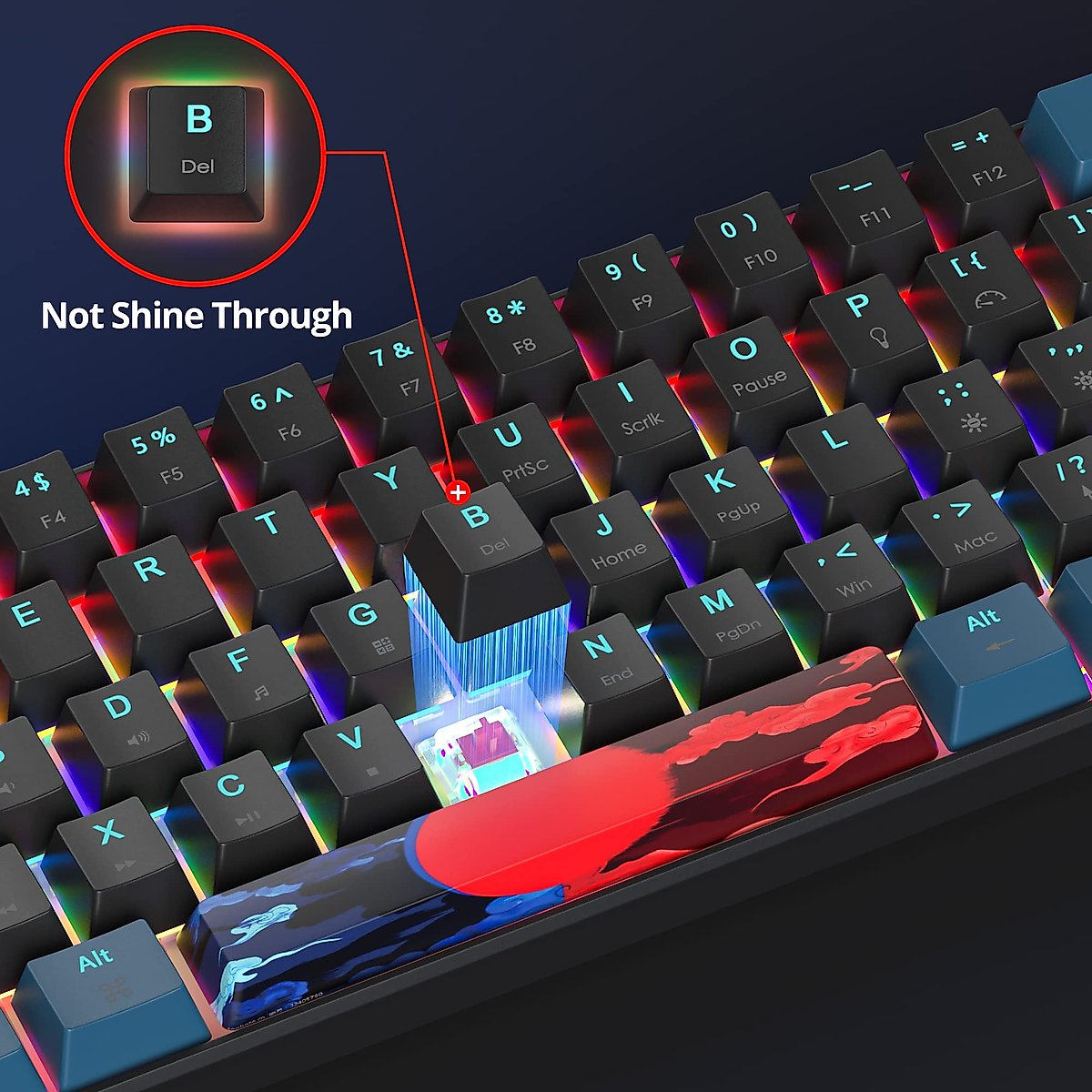 Mosptnspg Protable 60% Percent Gaming Keyboard Mechanical, Mini Compact RGB Backlit 61 Keys Wired Office Keyboard with Red Switch for Mac/Win (Monstor Black/red Switch 61)