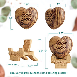 Carved Wooden Heart Shape Gifts - Love You - Engraved Olive Wood with Bamboo Stand - 5 Year Wooden for Her or Him - Christmas, Valentine's Day, Mother's Day, Father's Day, Birthday