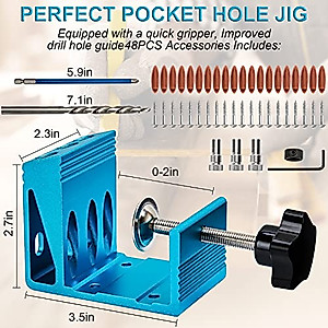 Pocket Hole Jig Kit with 3 Drill Hole Dowel Drill Joinery Screw Kit Wood Woodwork Guides Joint Angle Tool All-In-One Drill Hole System Set -Upgrade Version