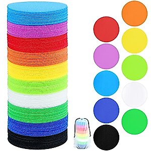 EAONE 120 Pack Carpet Dot, Colorful Hook and Loop Classroom Circle Spots 4'' Circles Nylon Markers for Social Distance Teachers Students Group Kindergarten Activity (10 Colors)
