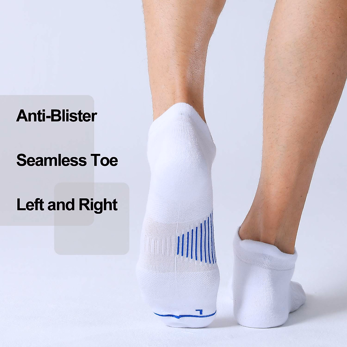 FITRELL 6 Pack Men's Ankle Running Socks Low Cut Cushioned No Show Athletic Sports Socks, Shoe Size 9-12, White+Blue