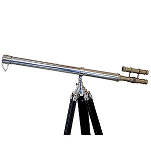 Decorative Double Barrel Standard Tube Length Marine Navy Designer Home Floor Standing Maritime Black Tripod Nickel Silver Finish Telescope Collectible Item