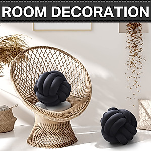 Namalu 2 Pieces Plush Stuffed Knot Ball Pillows Aesthetic Decorative Round Throw Knotted Pillows for Stress Relieving Bed Sofa Bedroom Decoration(10.6 Inches,Black)
