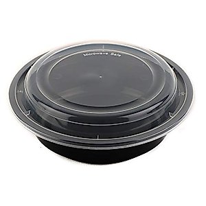32oz - 10 Count - Round Microwavable Plastic Meal Prep Containers with Lids - Food Storage Container - Certified BPA-Free, Stackable, Reusable Microwave, Dishwasher, Freezer Safe, Disposable (Black)