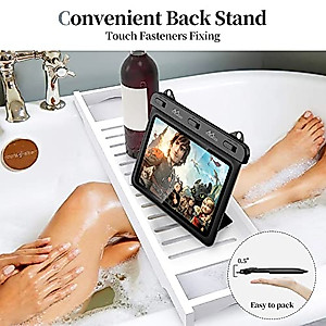 MoKo Waterproof Tablet Case Compatible with Fire HD 8/Fire 7, iPad Mini 6/5/4/3, Galaxy Tab Pro 8.4, Tab S2/Tab E/Tab A 8.0 8.4 Up to 8.5",Stand Holder Dry Bag for Bathroom Kitchen Stand Pouch, Black
