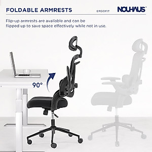 Nouhaus Ergo Fit Ergonomic Mesh Office Chair High Back Adjustable Lumbar Support Headrest and Adjustable Flip-up Armrests, Comfy Desk Chairs Swivel Computer Gaming Chair Tilt Function(N20, Black)