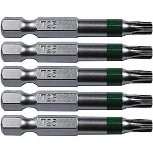 T25 (T-25) Torx/Star Driver Bit - Color Coded T25 X 2" Torx/Star Drive Quick Change Shank Bit for Screws and Fasteners Requiring T25 (T-25) Size Bits (5 PACK)