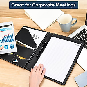 Padfolio Portfolio Leather Binder, Interview Legal Document Organizer, Business Card Holder Included Letter Sized Writing Pad [Piano Noir Faux Leather Matte Finish]