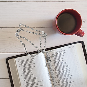 Oxidized Silver Saint Benedict Medal Exorcism Protect Beads Rosary, 22 Inch